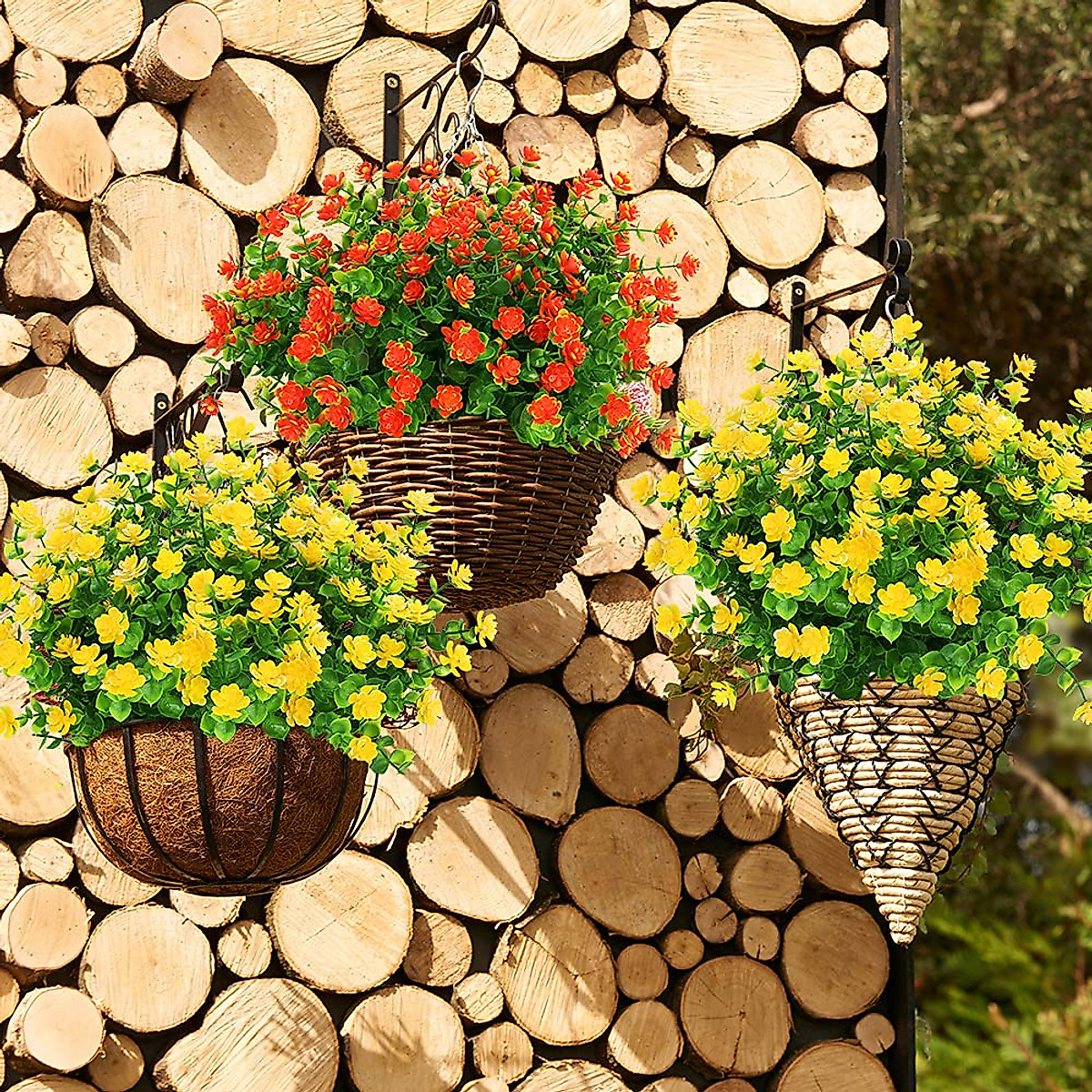 GETYARD 24 Bundles Outdoor Artificial Flowers for Decorations, No Fade Fake UV Resistant Plastic Greenery Plants for Garden Patio Porch Window Box Home Wedding Décor (Yellow)