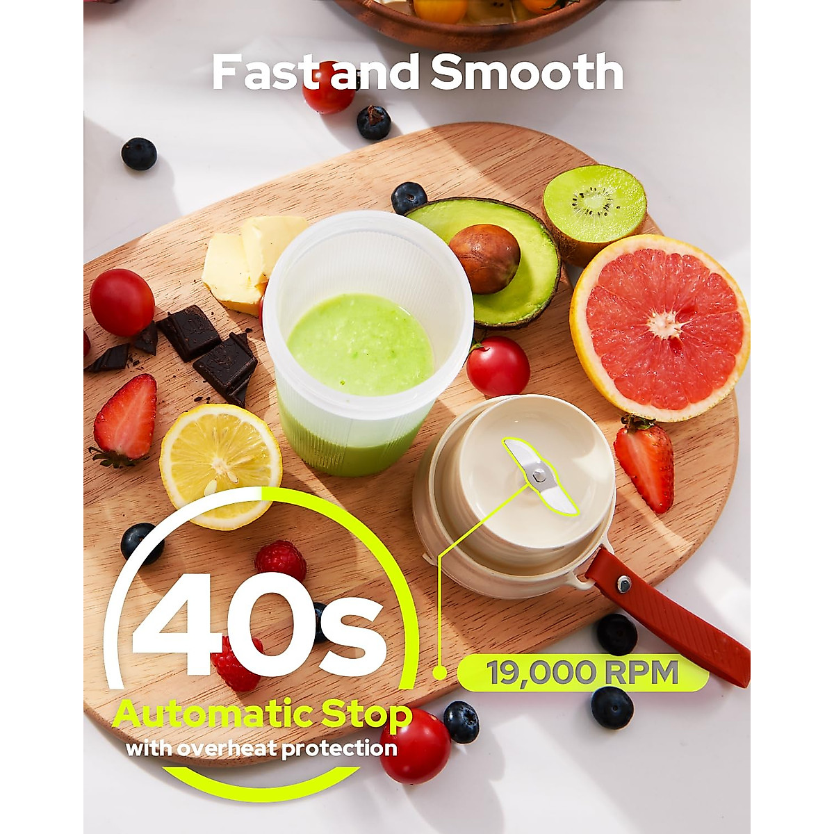 IHOM Portable Blender, Rechargeable Cordless Portable Blender for Shakes and Smoothies,10.5Oz BPA-Free Mini Blender,30 Watts, Single Serve Blender Cup for Kitchen, Gym, Travel, Office (Cream White)