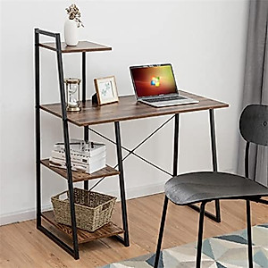 MJWDP Computer Desk with Bookshelf Study Desk Workstation with Bookcase Office Furniture