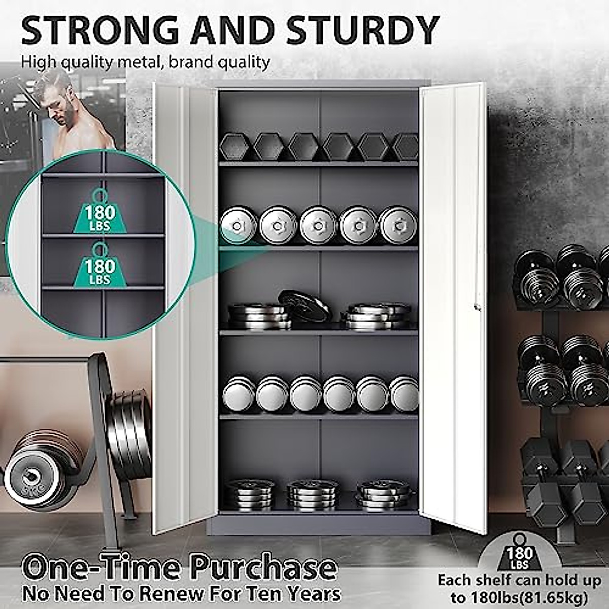 SISESOL Metal Storage Cabinet with Doors and Shelves, 71" Tool Storage Cabinet- Garage Cabinets and Storage System Kitchen Pantry Storage Cabinet with Adjustable Shelves Steel Storage Tall Cabinet