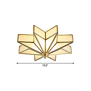 LITFAD Modern 4-Light LED Ceiling Lamp Beveled Frosted Glass Flush Mount Lighting Fixture Traditional Brass Star Close to Ceiling Light Decorative Pendant Light for Hotel Hall Bedroom Living Room