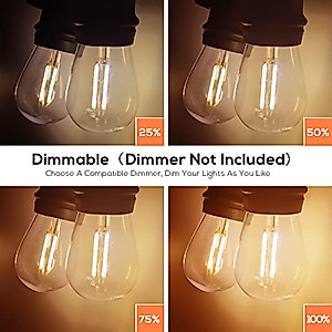 Banord Outdoor String Lights, 51FT Patio Lights with Bright 2W Shatterproof LED Dimmable Plastic Bulbs Waterproof Outdoor Hanging Lights String for Backyard, Porch, Garden, Deck, Camping, Cafe, Party