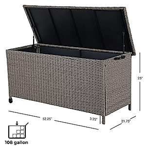 Grand patio Outdoor 108 Gallon Large Wicker Storage Box with Lid for Patio Furniture Cushions Toys Garden Tools Pool Accessories, Greige Small