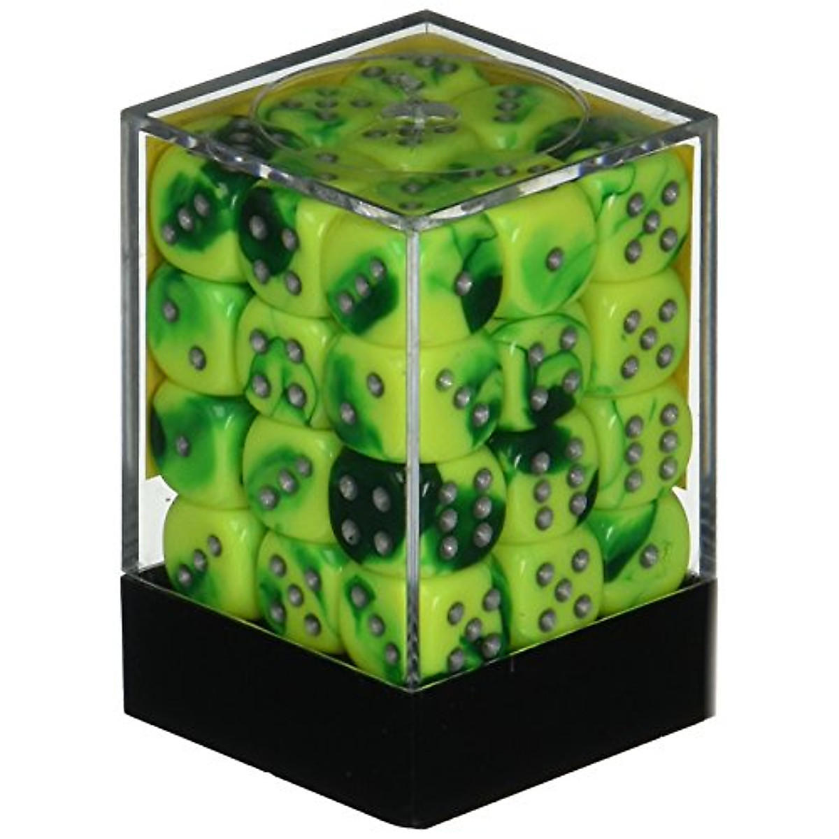 Green Yellow with Silver Gemini Dice D6 12mm Set of 36