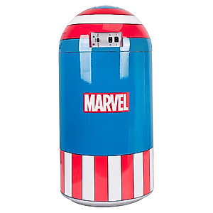 Marvel Comics Captain America Vintage Uniform Pattern Thermoelectric Cooler Mini Fridge, red/White/Blue, 14 L