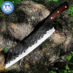 XYJ 12 Inch Long BBQ Knife Set Full Tang Brisket Turkey Meat Chopping Slicing Knife Razor Sharp Stainless Steel Blade Non-stick Effort Saving Finger Control Chef Knives With Whetstone