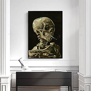 King Gift Skeleton Smoking by Vincent Van Gogh Canvas Wall Art Skull Art Van Gogh Poster Prints Pictures Artwork Home Decor Unframed (Skull with Burning Cigarette,12x16inches/30x40cm)