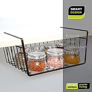 Smart Design Undershelf Storage Basket - Small - Snug Fit Arms - Steel Metal Wire - Rust Resistant - Under Shelves, Cabinet, Pantry, and Shelf Organization - 12 x 5.5 Inch - Bronze