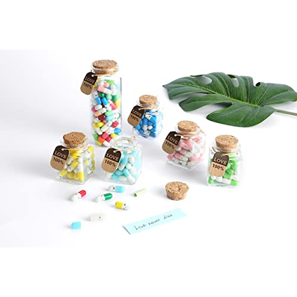 MUSHENJI 101PCS Cute Capsule Message Love Letters Plastic Capsule Love Letters in Wish Bottle,Lover Gift for Anniversary,Valentines,and Long Distance Relationships-Mixed Color