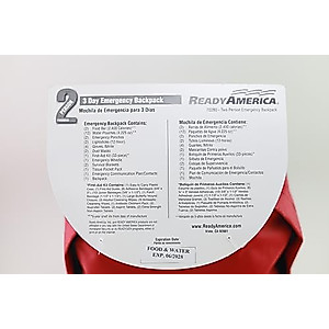 Ready America 70280 72 Hour Emergency Kit, 2-Person, 3-Day Backpack, Includes First Aid Kit, Survival Blanket, Portable Preparedness Go-Bag for Camping, Car, Earthquake, Travel, Hiking, and Hunting, Red