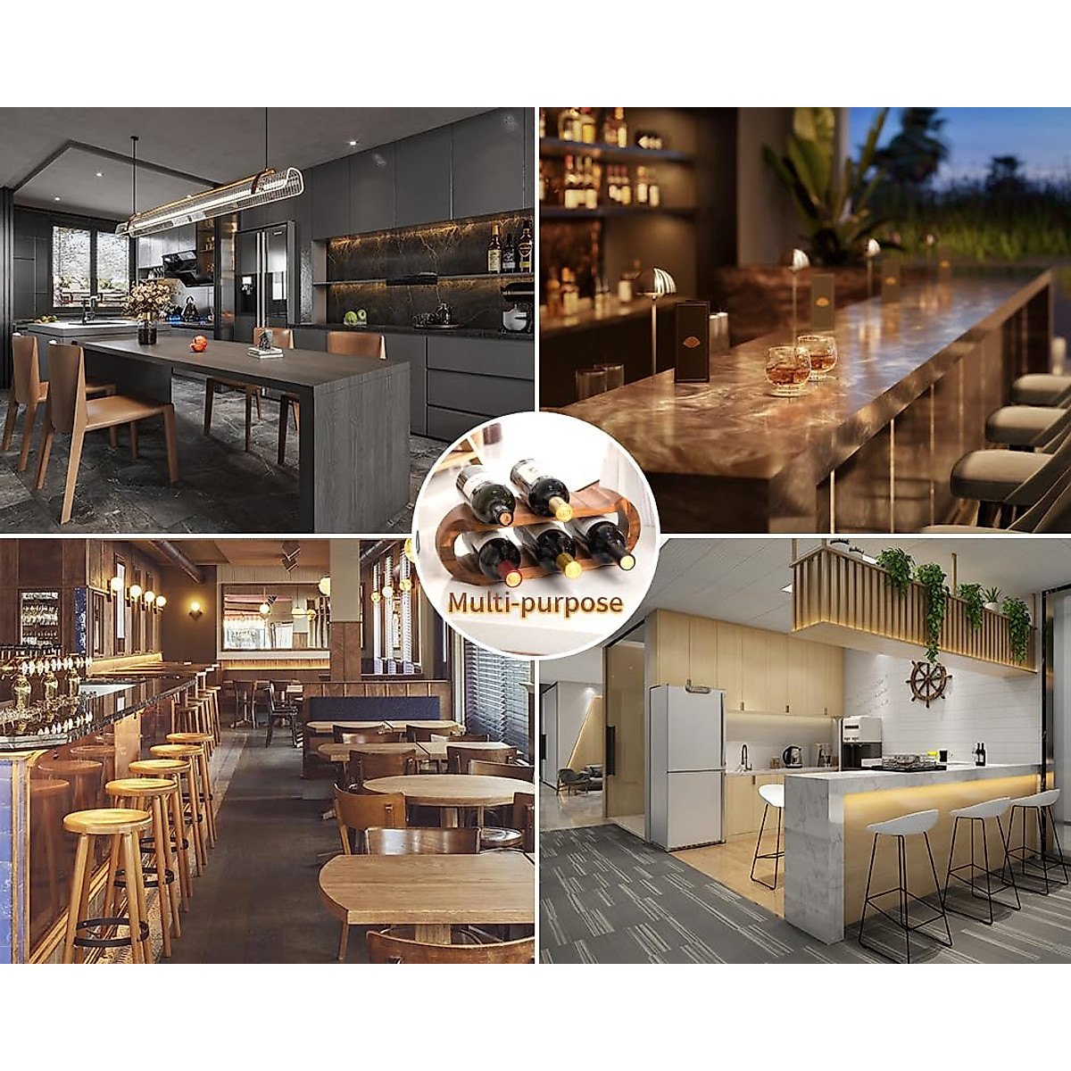 6-Bottles Wine Racks Countertop, 2-Tier 6-Slot Stackable Rustic Wooden Wine Cellar Racks, Solid Acacia Wood Wine Holder Storage Stand, Wine Bottles Display Shelf For Kitchen Tabletop Pantry Bars