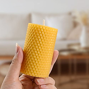 Beeswax Pillar Candles Set of 3 - Handmade Pure Beeswax Rolled Candles for Gift & Home Decor (2×3.3 in)