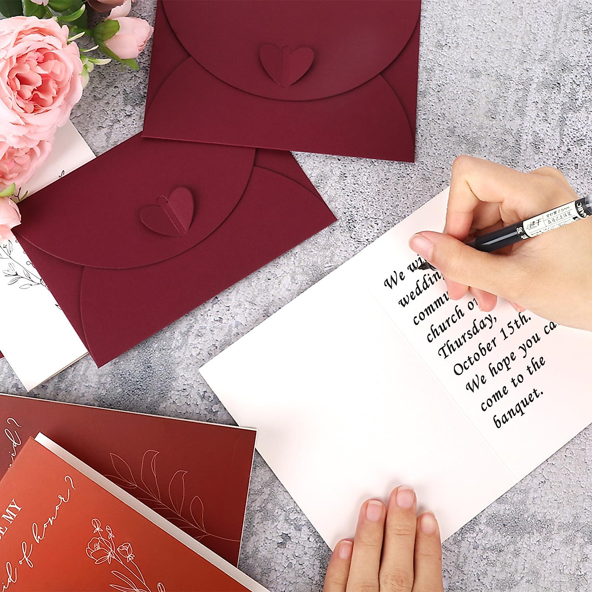 Eaezerav Bridal Shower Games Will You Be My Bridesmaid Cards with Envelopes, 16 Pcs Bride to Be Cards for Wedding Party Proposal (wine red)