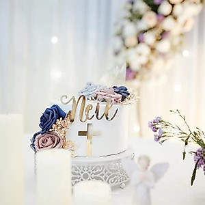 Baptism Christening Cake Name Plate FAST SHIPPING | CHOOSE THE FONT AND COLOR!! Cross Name Cake Plate MADE IN THE USA