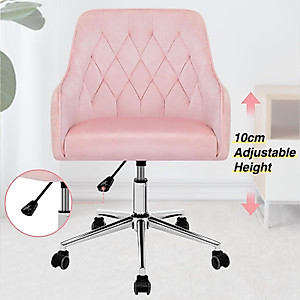 VANSPACE Velvet Desk Chair Vanity Chair for Makeup with Wheels and Back Home Office Chair Adjustable Rolling Swivel Chair for Bedroom Vanity Room Pink