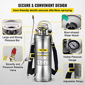 Happybuy 3 Gallon Stainless Steel Sprayer, 20" Wand & 3FT Reinforced Hose, Hand Pump Sprayer with Pressure Gauge, Safety Valve & Adjustable Nozzle, Garden Weed Sprayer for Lawn, Gardening & Sanitizing