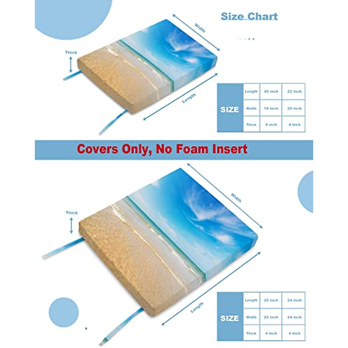 Waterproof Patio Chair Seat Covers Beach Themed Beautiful Blue Sky and Sea 2 Pack Outdoor Cushion Covers,Removable Cushion Slipcovers for Dining Room,Garden,Beach 20x18x4 Inch