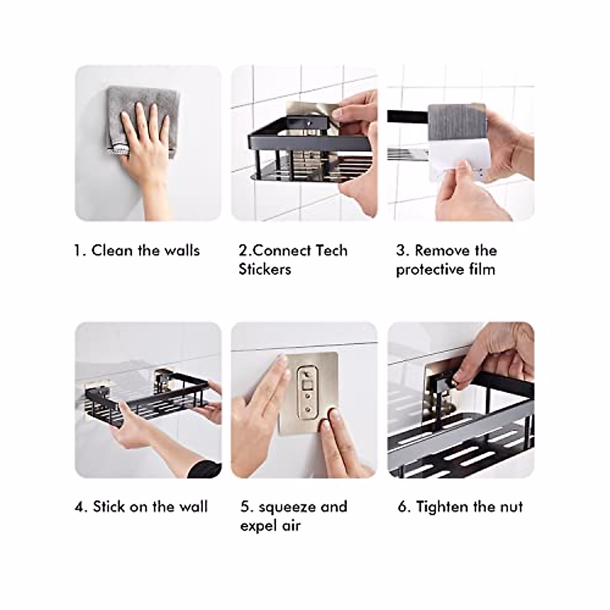 Fegat Shower Caddy, Enhanced Self Adhesive shower Organizer, No Drilling Bathroom Shower Shelf With Towel Rack and 2 Hooks, Space Aluminum With Anticorrosion Process, Black