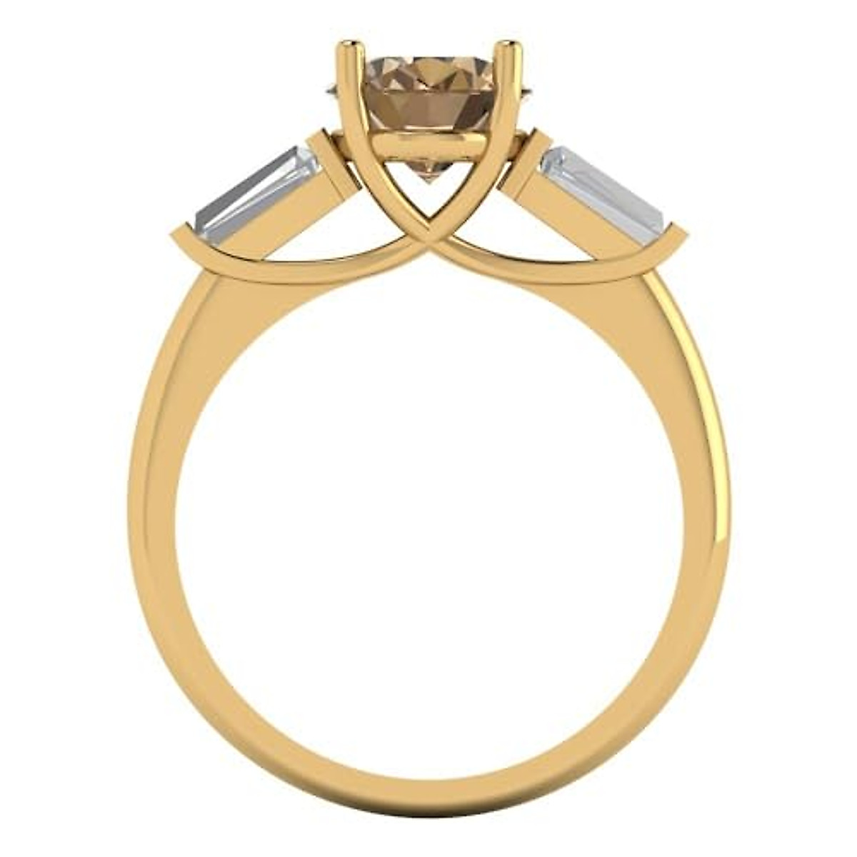 Clara Pucci 2.5ct Oval Baguette cut 3 stone Solitaire Champagne Simulated Diamond Engagement Anniversary Bridal Ring 18K Yellow Gold 10.5