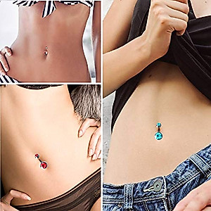 OMAIGAR Belly Button Rings 30 Pieces, Surgical Stainless Steel Belly Rings for Women with Colorful Crystal Diamonds, Body Piercing Navel Ring as Ideal Jewelry Set