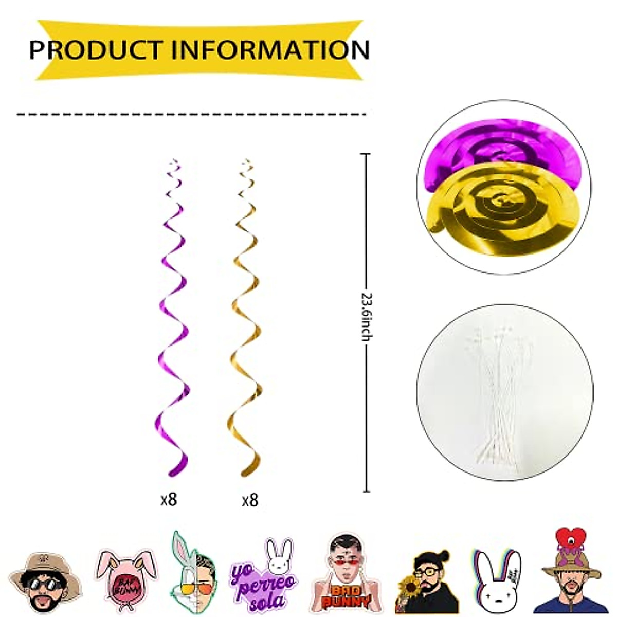 32Pcs Bad Bunny Party Decorations Hanging Swirls, Bad Bunny Decorations Whirls Glitter Foil Ceiling Swirls Streams Decorations, Bad Bunny Decor Foil Hanging for Bad Bunny Birthday Decorations