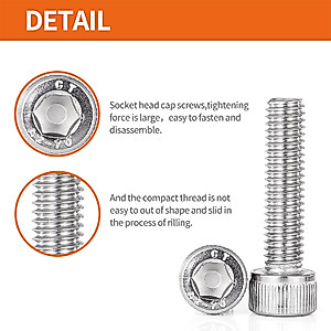 M6-1.0 x 16mm Hex Socket Head Cap Screws Bolts 304 Stainless Steel Allen Hex Drive, Machine Metric Fully Thread, 25PCS