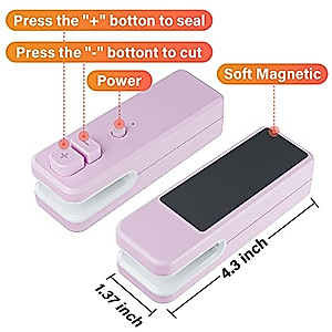 Uluck Mini Bag Sealer,Rechargeable Handheld Plastic Bag Resealer, 3 in 1 Heat Sealer and Cutter,Comes with USB C Cable Power Cable for Chip Bags, Plastic Bags, Snack Bags(No battery required) (Pink)