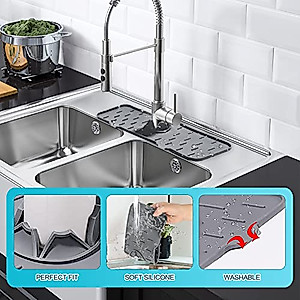Faucet Handle Drip Catcher - Silicone Faucet Handle Drip Catcher Mat for Kitchen Sink,Silicone Faucet Mat Fit Most Faucets,Faucet Drying Mat for Kitchen & Bathroom Countertop Protect（Gray)