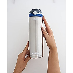 Contigo Ashland Chill Autospout Water Bottle with Flip Straw, Stainless Steel Thermal Drinking Bottle,Leakproof,Grey, BLue, 590 ml