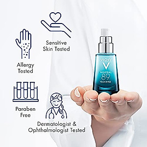 Vichy Mineral 89 Eyes Serum with Caffeine and Hyaluronic Acid, Lightweight Eye Cream Gel to Smooth Fine Lines and Hydrate Eye Area, Suitable for Sensitive Skin & Fragrance Free, unscented,0.51 Fl oz