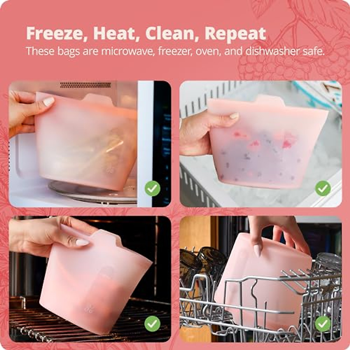 Greater Goods Reusable Silicone Containers for Food Storage, BPA- Free, Microwave, and Oven Safe, Pink, 24 Oz (1 Set of 3)