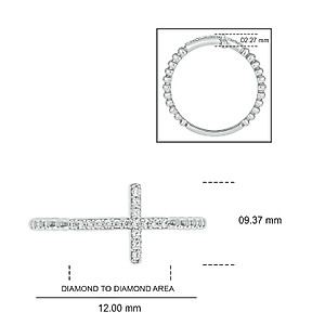 Cali Trove, 1/10cttw Diamond Cross Ring for Women, Cross Ring with Beaded Style Detail in 18k Yellow Gold-Plate, 18k Rose Gold-Plate or 925 Sterling Silver, Women's Horizontal Cross with Round White