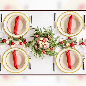 Pinkunn 24 Pcs Charger Plates Bulk 13 Inch Plastic Round Dinner Plate Gold Rim Serving Plates Clear Plastic Plates for Party Banquet Wedding Family Kitchen Table Decor Supplies