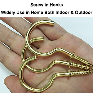 XeeDoo Cup Hooks for Hanging,12 Pack 2 inch Metal Screw in Ceiling Hooks Heavy Duty Brass Plated Hooks Holders for Outdoor Indoor,Gold