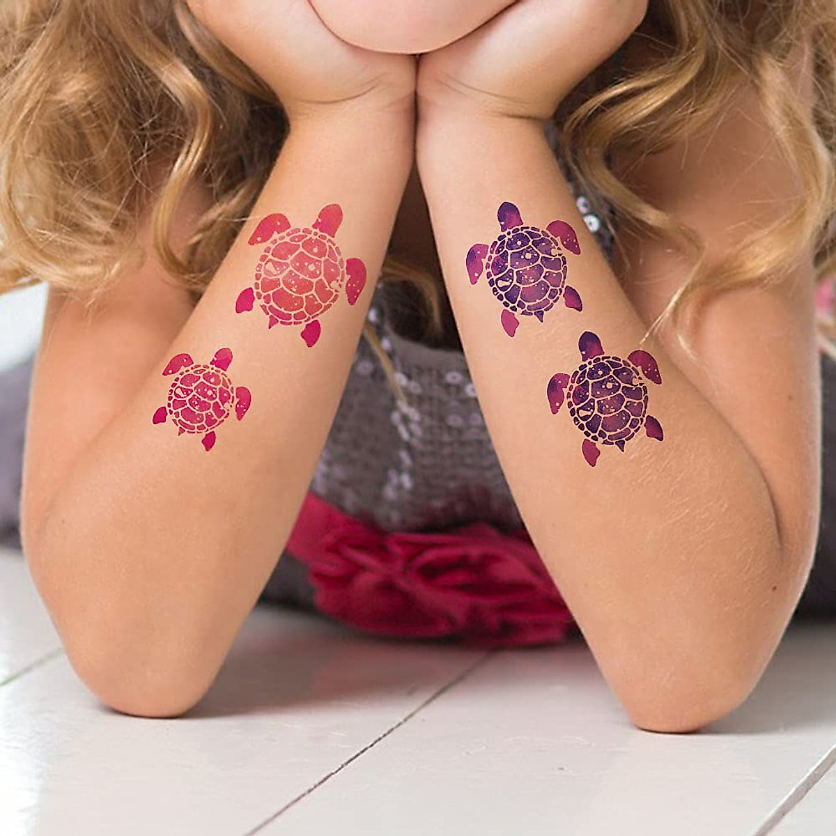 WIRESTER Temporary Tattoo Stickers for Girls Boys Kids Adults, Fake Tattoos on Face Hand Neck Wrist Party Favor Body Art, Tattoo Sheet 6 x 7.87 inch - Turtle Designs (Blue, Pink, Purple, Green, Black)