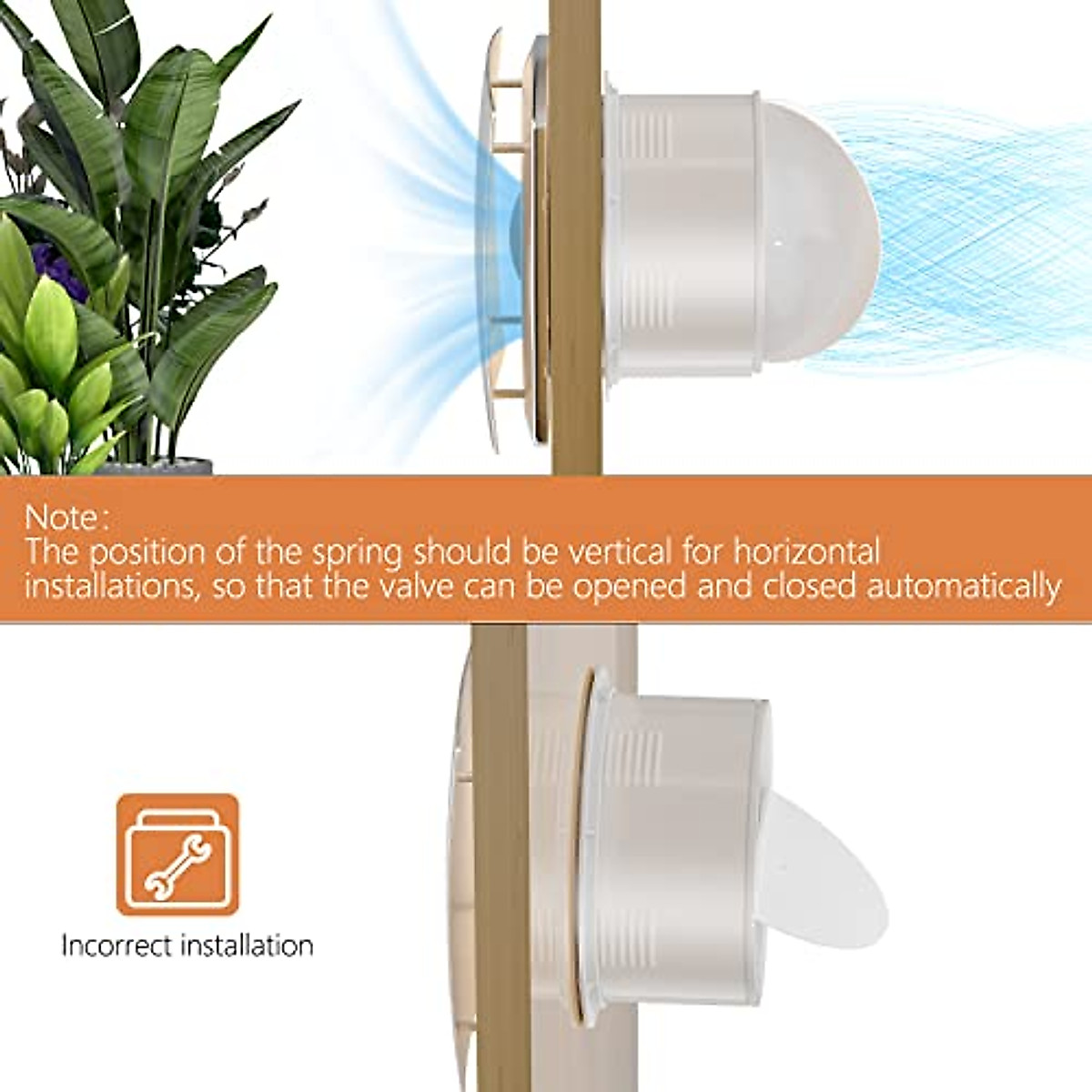 Hon&Guan Kitchen Exhaust Fan Wall Vent Fan, 141 CFM 6'' Bathroom Exhaust Fan Through Wall Exhaust Fan with Anti-Backflow Check Valve, For Ceiling and Wall Mount, Silver-With Fastening Ring.