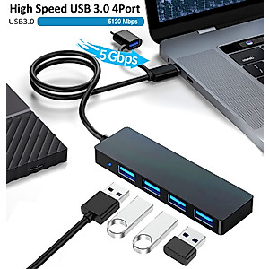 USB 3.0 Hub 2 in1 4-Port, Siawclub USB C to USB Splitter Expander for MacBook Pro, Laptop, Xbox, Flash Drive, HDD, Printer, Camera, Keyborad, Mouse
