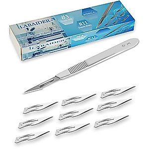 Surgical Grade Blades #11 10pcs Sterile with #3 Scalpel Knife Handle for Biology Lab Anatomy, Practicing Cutting, Medical Student, Sculpting, Repairing