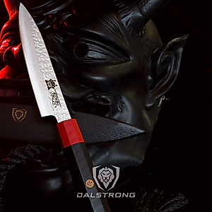 Dalstrong Paring Knife - 4.5 inch - Ronin Series - Double Bevel Blade Razor Sharp - Japanese AUS-10V Super Steel - Damascus - G10 Handle Kitchen Knife - Black Acacia Wood Sheath