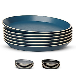 KooK Dinner Plates, Ceramic Round Kitchen Dinnerware Set, Dishwasher & Microwave Safe, Stoneware, High Edge, 10 Inch, Set of 6, Navy