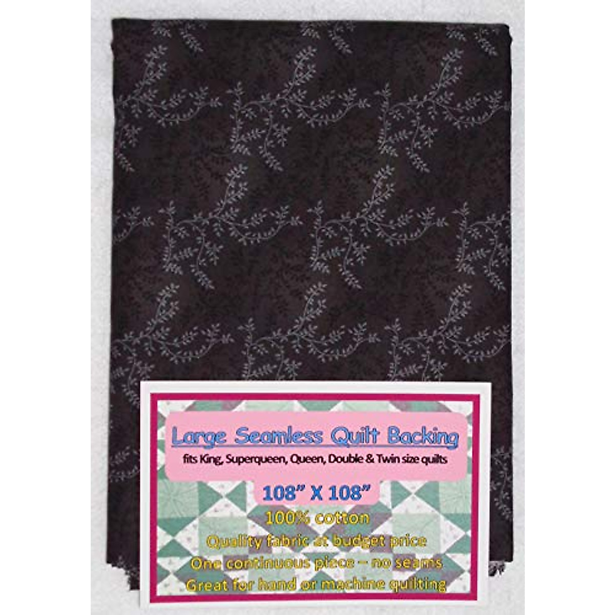 Quilt Backing, Large, Seamless, C47603-805, Black/Gray Vines