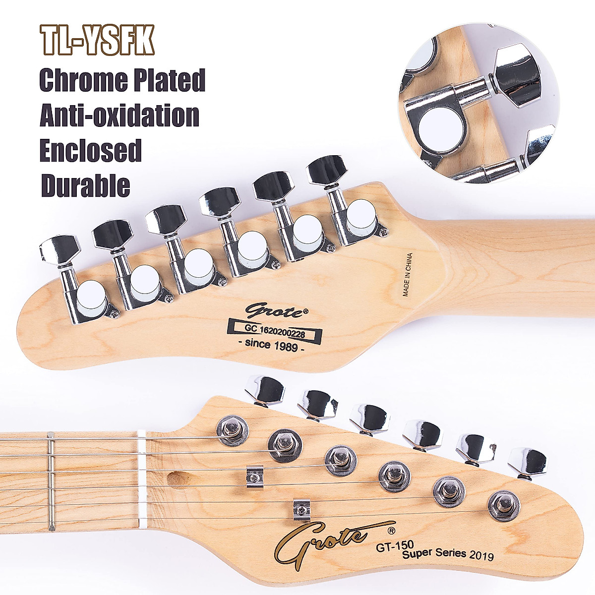 Grote Electric Guitar Semi-Hollow Body Single F-Hole Printed Tele Style Guitar Full-Size Basswood with Canadian Maple neck Chrome Hardware Picks (Blue)