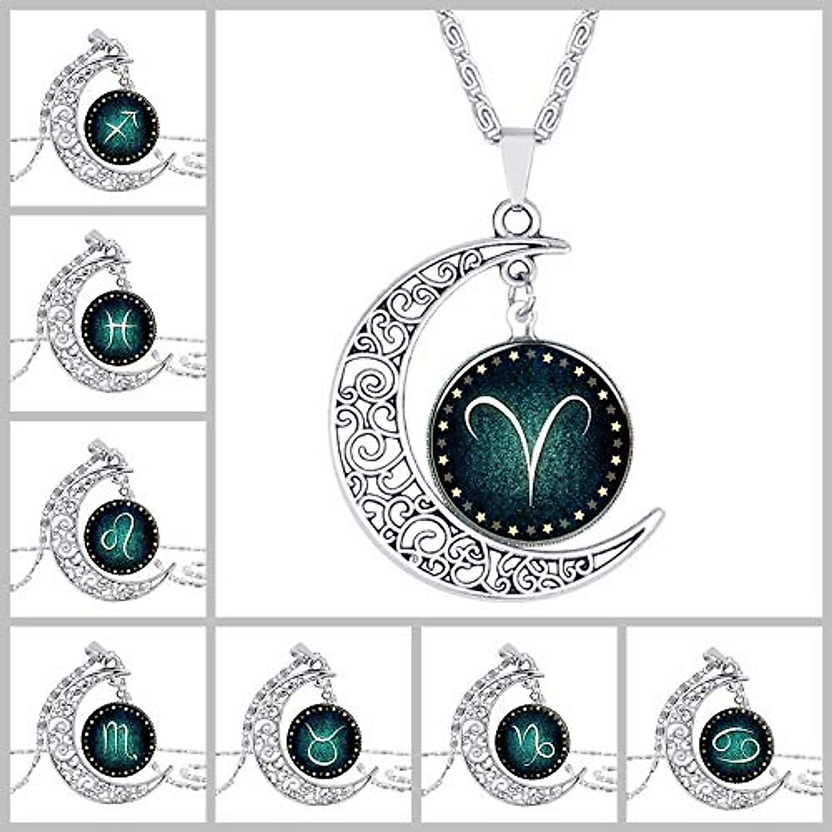 JczR.Y Taurus Constellation Necklace Pendant Time Gemstone Luminous Glow Long Sweater Chain Necklace Jewelry Fahion (Taurus)