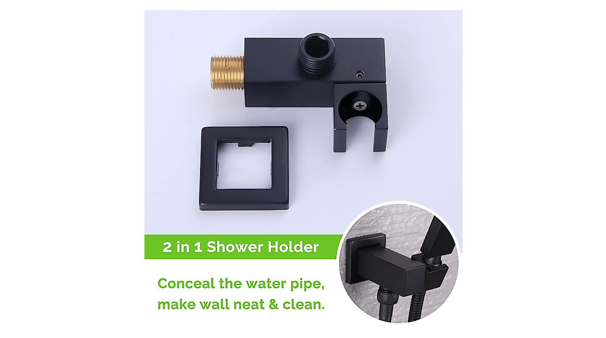 Matte Black Wall Union with Hand Shower Holder