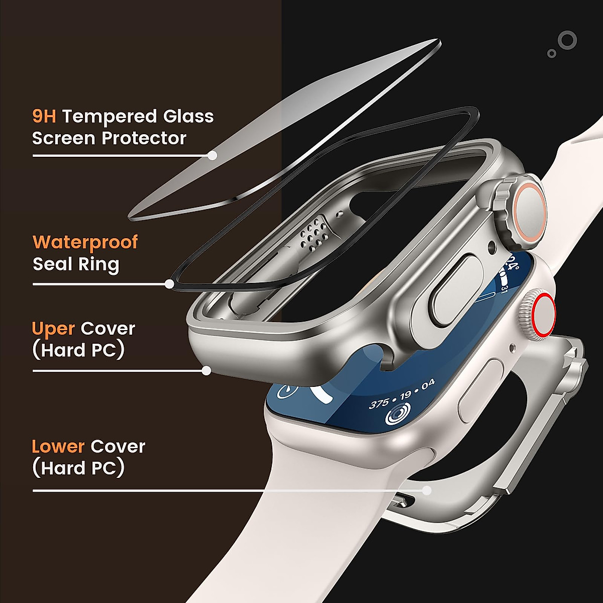 [2 in 1] Waterproof Case for Apple Watch Series 9 8 7 45mm, [Looks Like Ultra] 360° Protective Hard PC Front & Back Bumper with HD Tempered Glass Screen Protector for iWatch Cover Accessories
