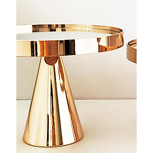 2Pcs 8 Inches 20cm Gold Round Mirror Cake Stand Cupcake Stands Metal Pedestal Holder, Party Dessert Cheese Display Plate for Wedding Party Birthday Baby Shower Celebration Home Decor