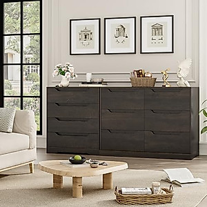 HOSTACK Modern 6 Drawer Dresser for Bedroom, Double Chest of Drawers with Storage, Large Wooden Storage Dresser Organizer with Cut-Out Handle, Accent Storage Cabinet for Living Room, Dark Brown