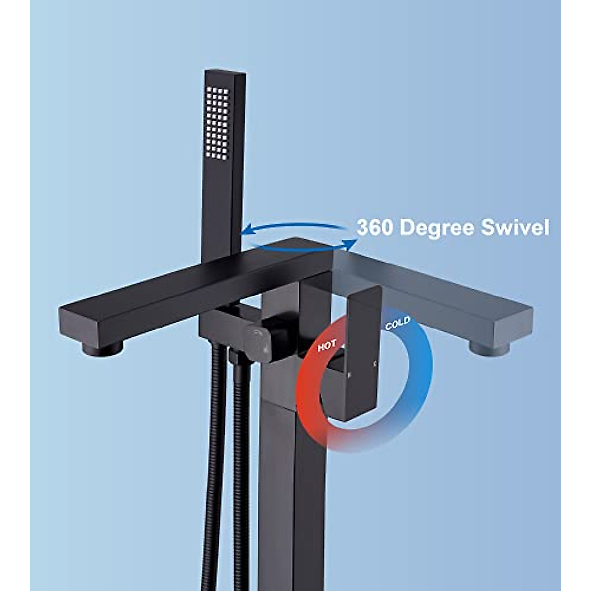 Tohlar Freestanding Bathtub Faucet Floor Mount Tub Filler Black Shower Faucets with Handheld Shower and Swivel Mixer Spout