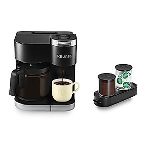 Keurig K-Duo Coffee Maker, Single Serve K-Cup Pod and 12 Cup Carafe Brewer, with Keurig Station K-Cup Pod & Ground Coffee Storage Unit, Black