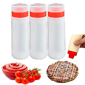 SCWBOEII 4-hole Sauce Squeeze Bottle, Resin Condiment Squeeze Bottle for Ketchup Jam Mayonnaise BBQ Sauce (3)